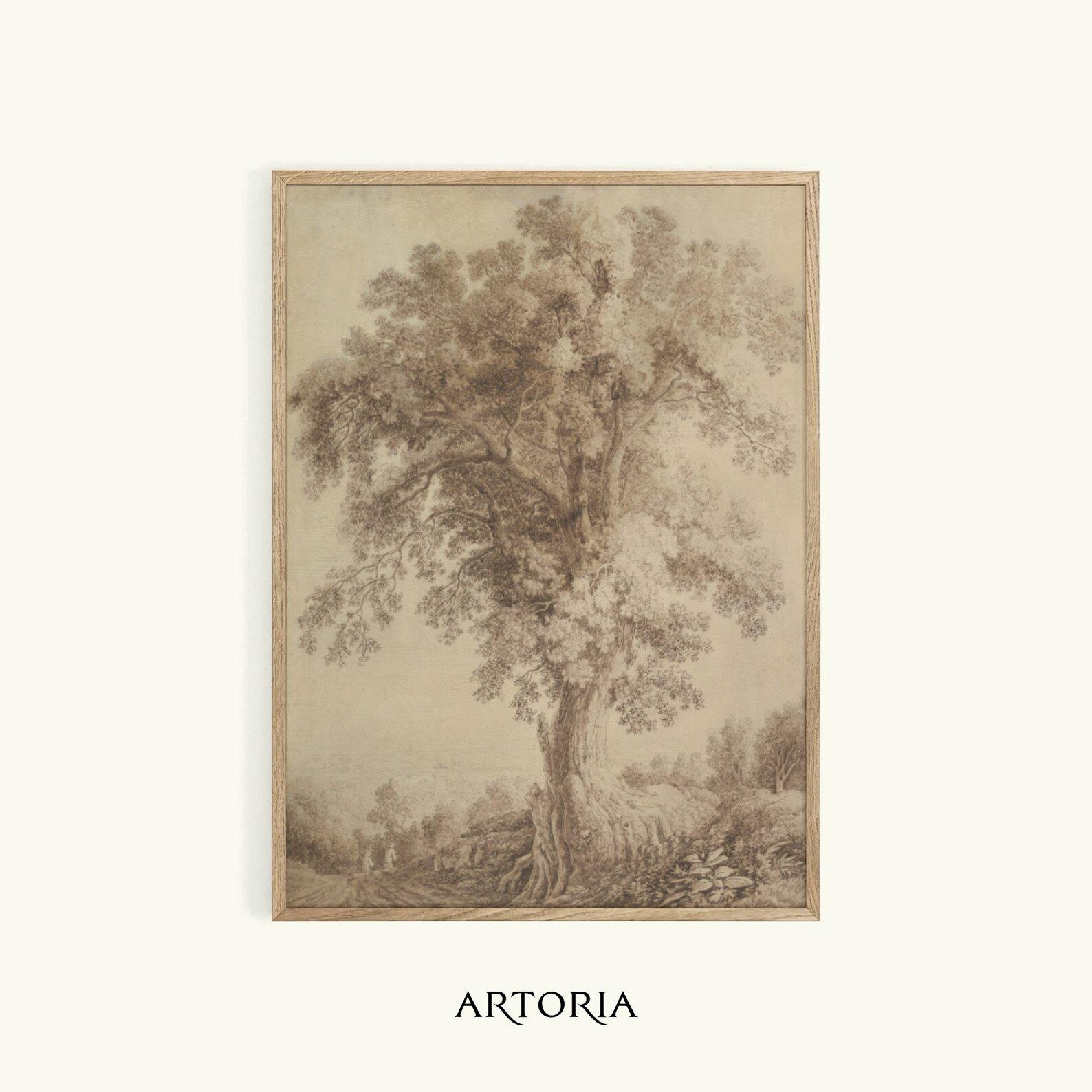 Large Tree Drawing Print | Antique Pen & Brown Ink Wash Graphite ...
