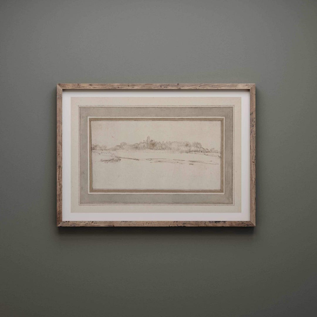 Minimal Landscape Sketch Print | Antique Rembrandt Farmhouse Picture ...