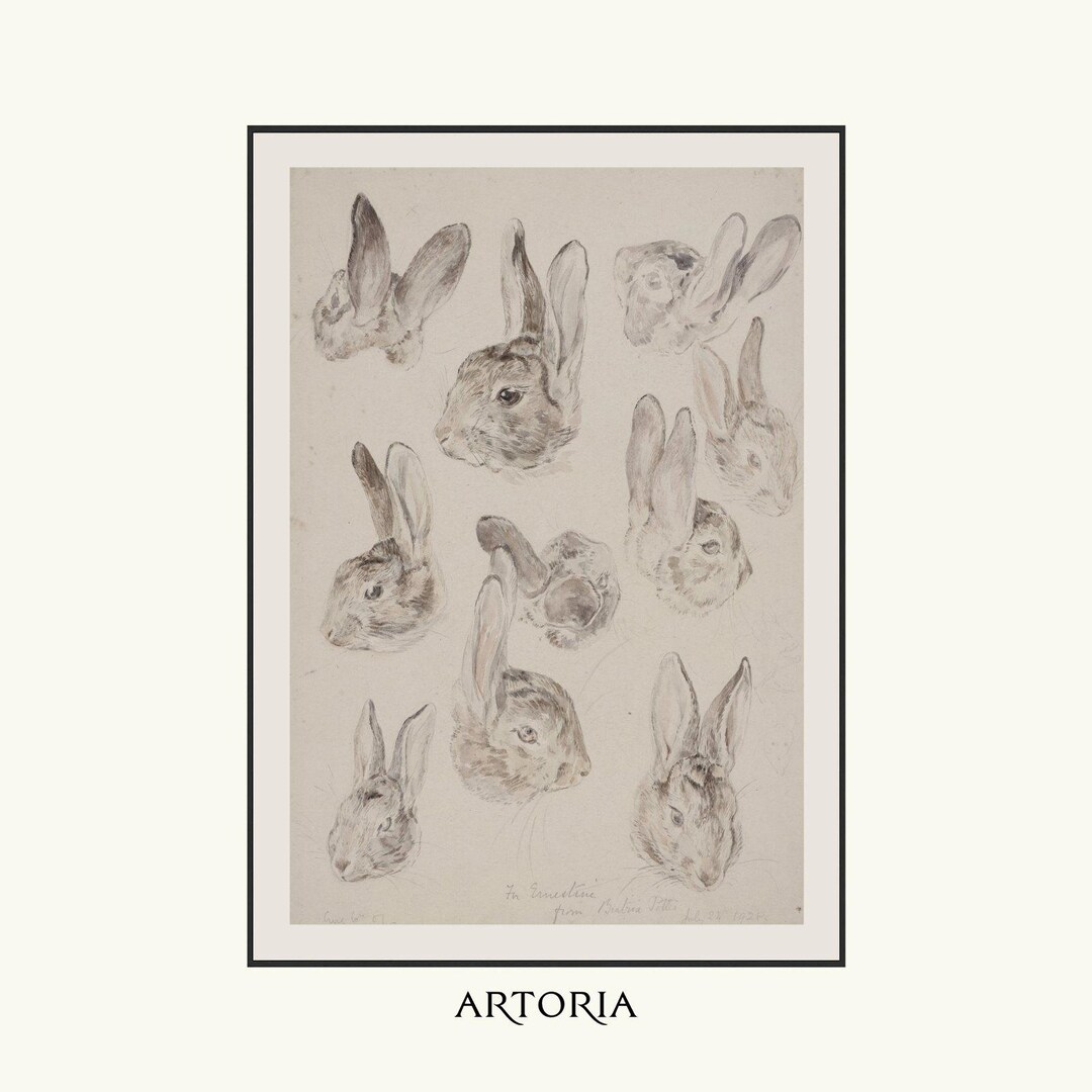 Antique Bunny Rabbit Sketch Poster | Woodland Animal Drawing Wall Art ...