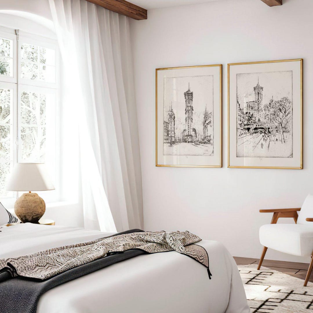 Set of Two New York City Street Prints | NY Architecture Etching ...