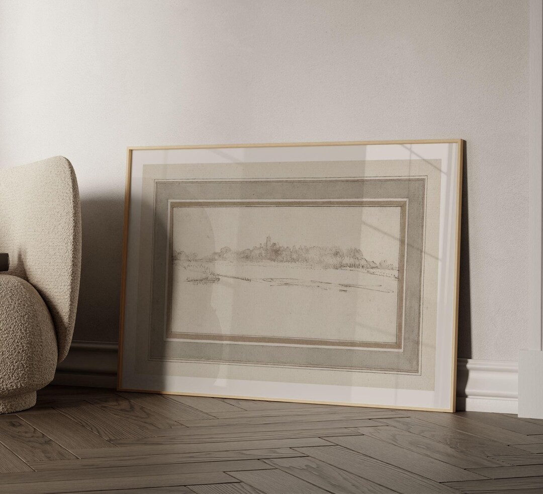 Minimal Landscape Sketch Print Rembrandt Printable Digital Antique ...