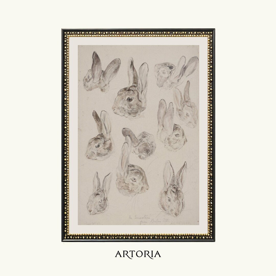 Antique Bunny Rabbit Sketch Poster | Woodland Animal Drawing Wall Art ...
