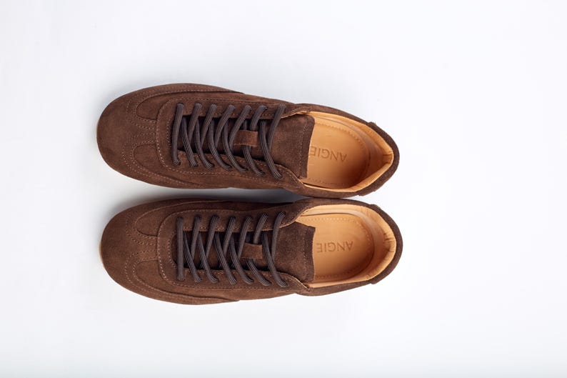 Brown Suede Sneakers, Handmade Suede Trainers, Soft Brown Flats, Women ...