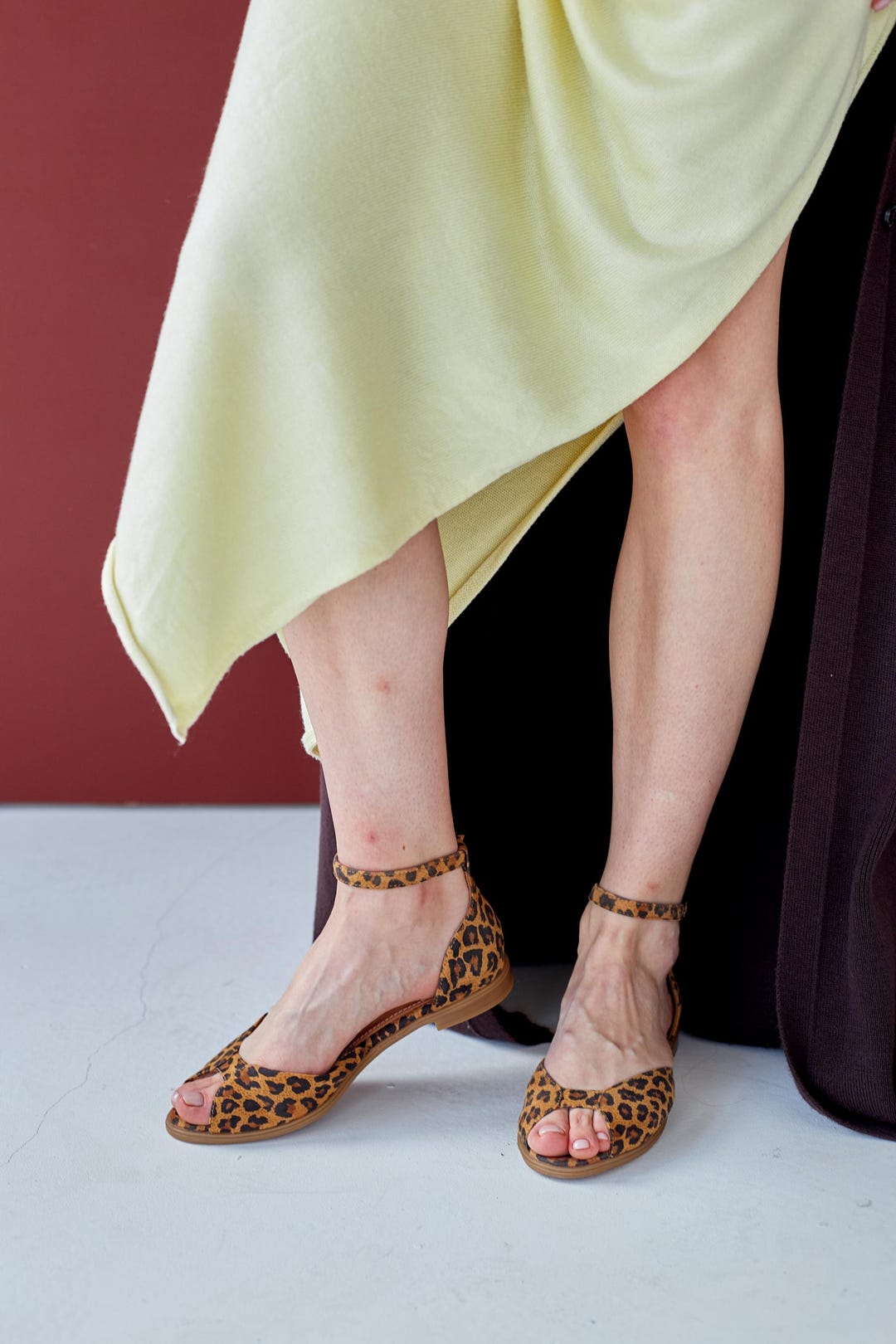 Leopard Print Suede Sandals for Women, Open Toe Flat Summer Shoes ...
