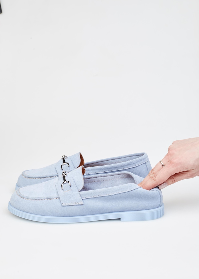 Light Blue Suede Loafers, Women's Natural Leather Casual Shoes ...