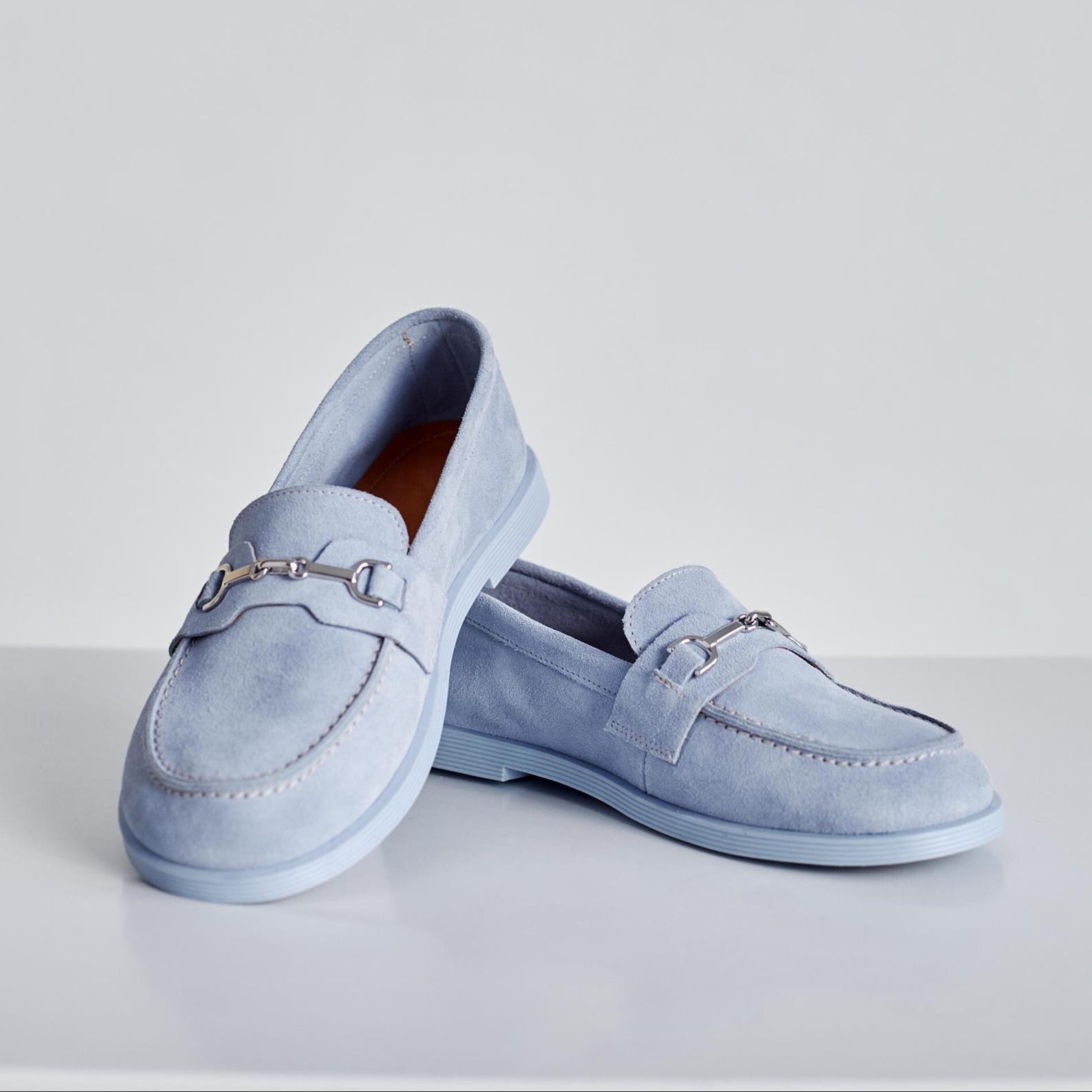Light Blue Suede Loafers, Women's Natural Leather Casual Shoes ...