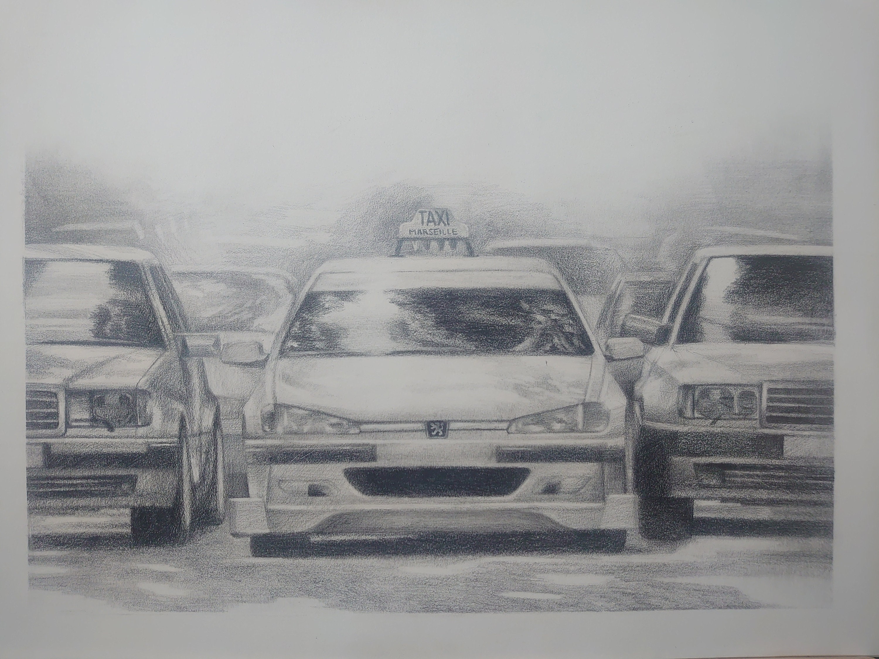 Pencil Drawing taxi 1998 - Etsy