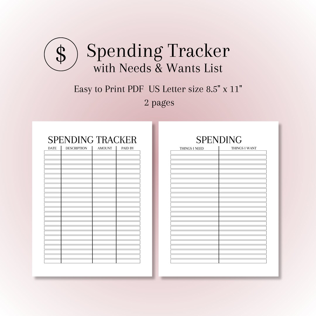 Spending Tracker Printable PDF US Letter Size Spending Planner Spending ...