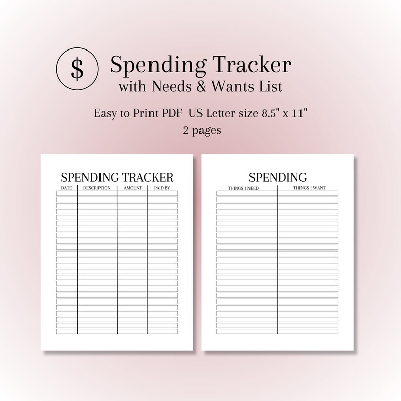 Spending Tracker Printable PDF US Letter Size Spending Planner Spending ...