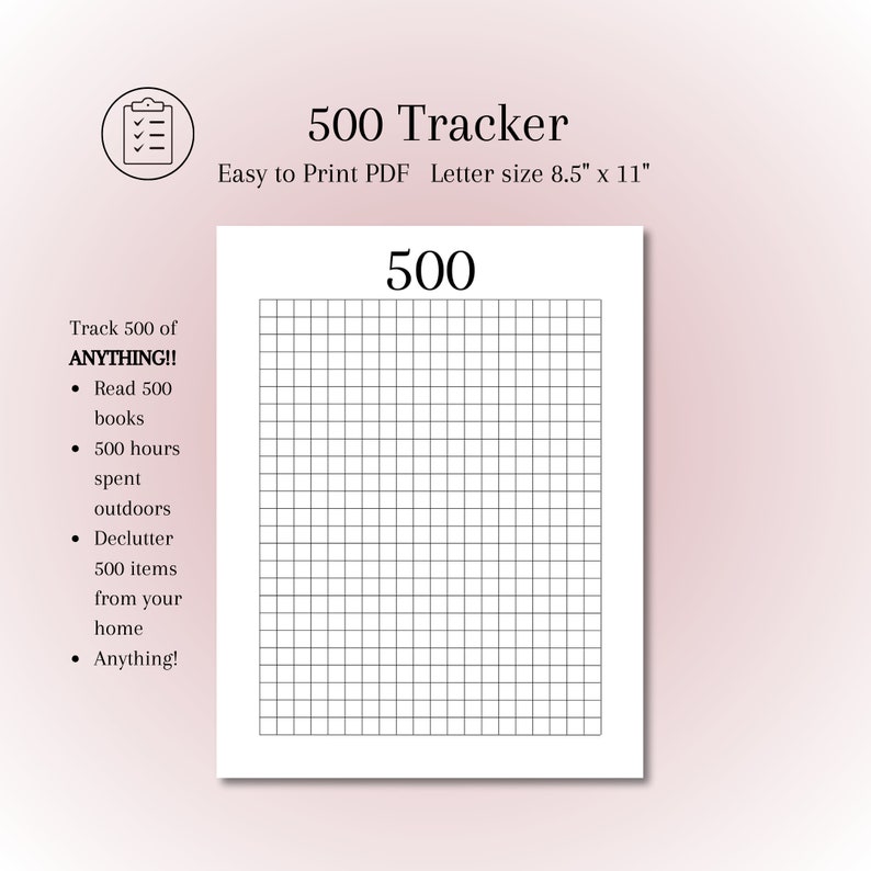 500 Tracker PDF Printable | Track 500 ANYTHING | Letter Size Printable ...