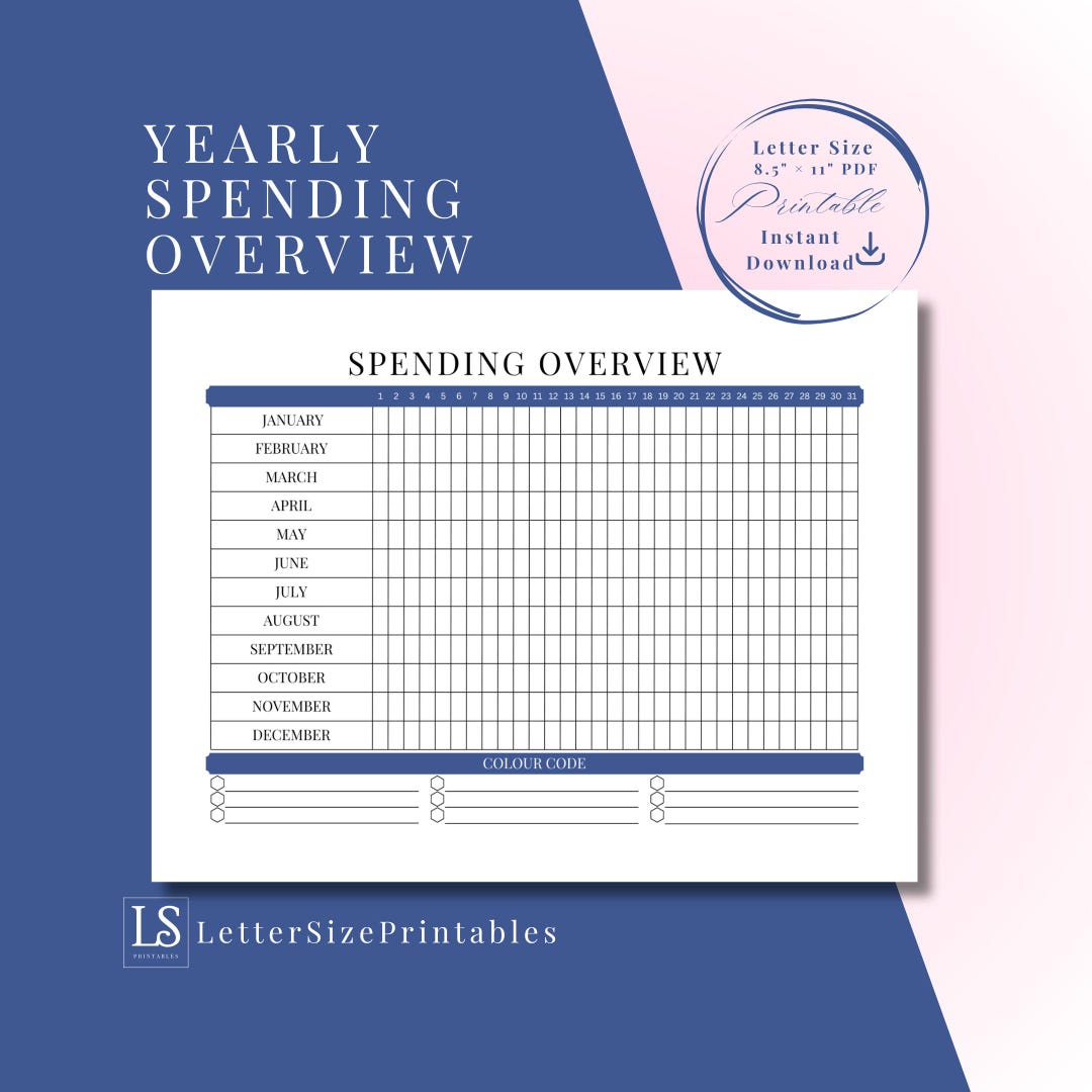 Yearly Spending Overview Printable PDF | Spending Tracker for Full Year ...