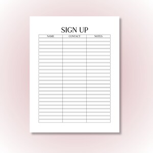 Sign up Sheet | Letter Size PDF Printable | Sign up Form | Event Sign ...