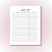 Sign up Sheet | Letter Size PDF Printable | Sign up Form | Event Sign ...