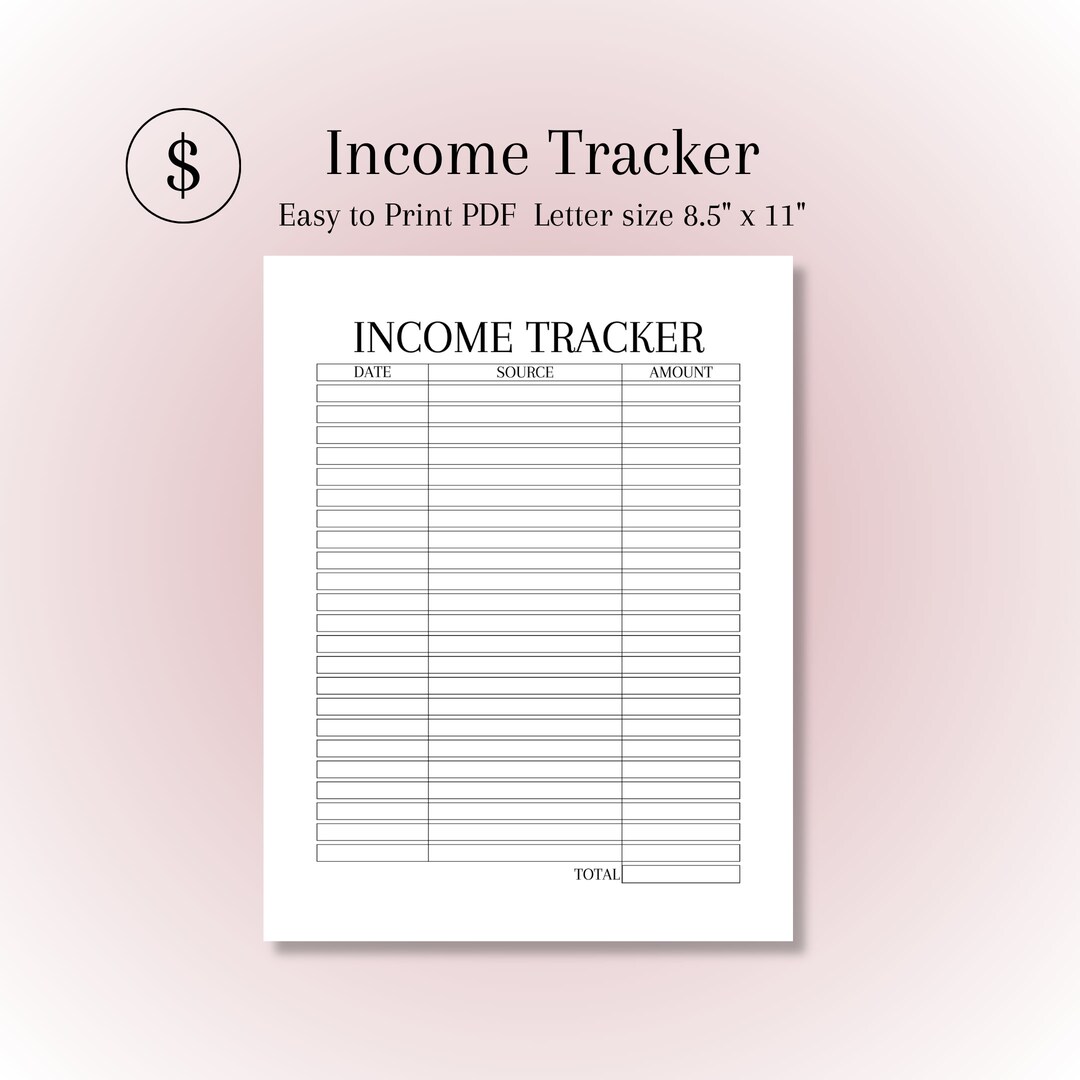 Income Tracker Printable PDF Letter Size Income Tracker Personal Income ...