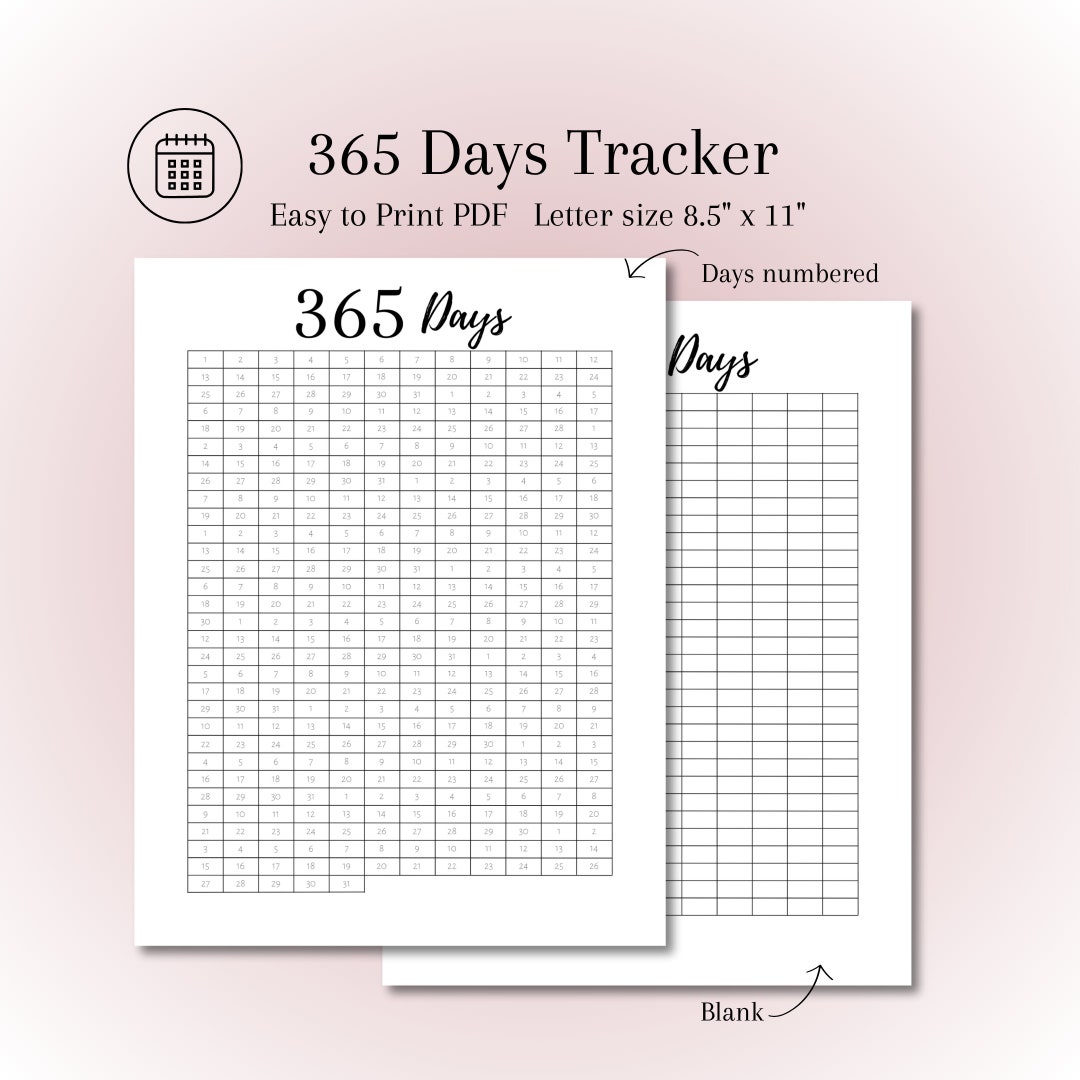 365 Days Tracker Printable PDF | Year Calendar | Goals Tracker Planner ...