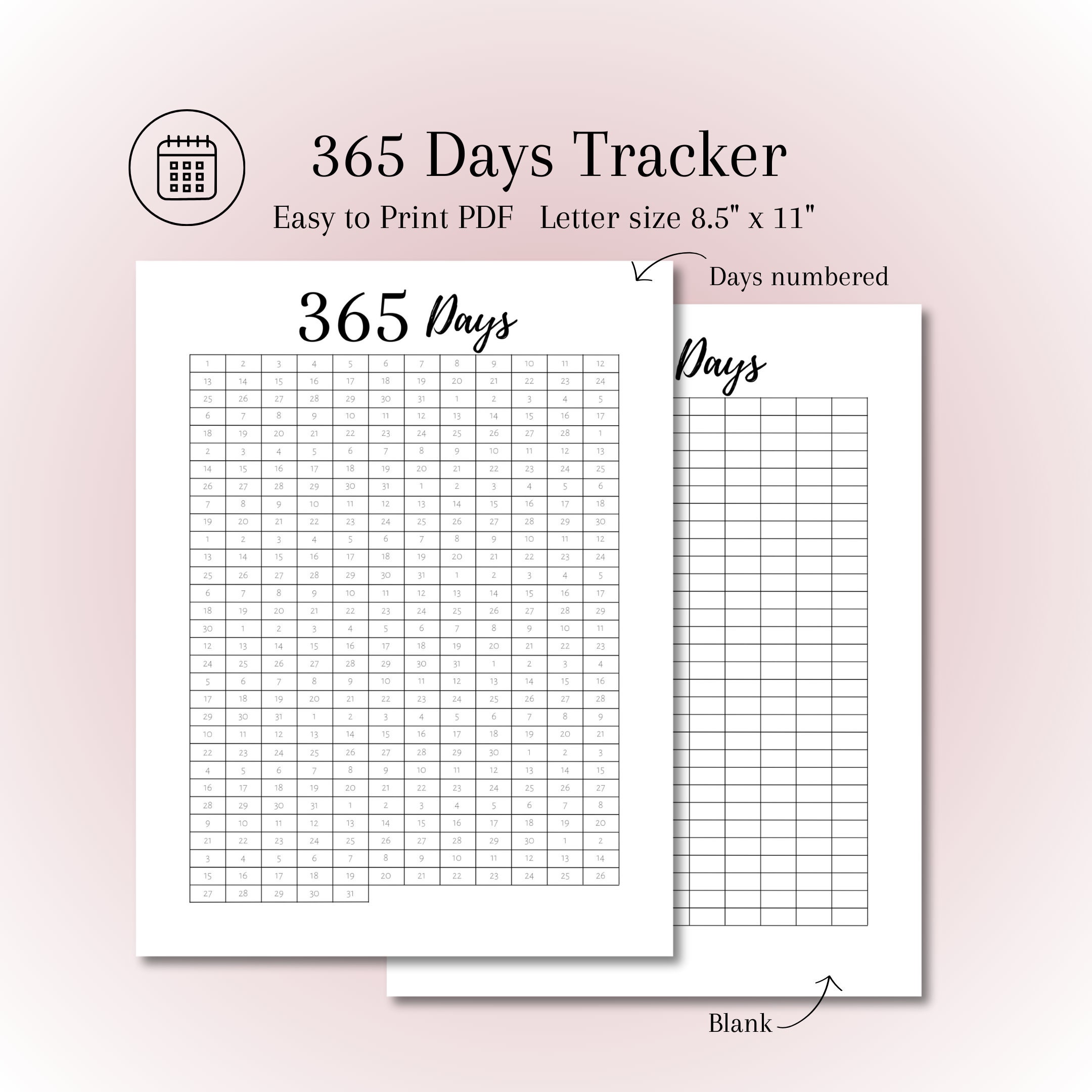 365 Days Tracker Printable PDF | Year Calendar | Goals Tracker Planner ...