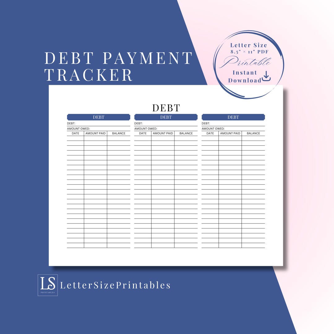 Debt Tracker PDF Printable | Debt Payment Tracker | Letter Size ...