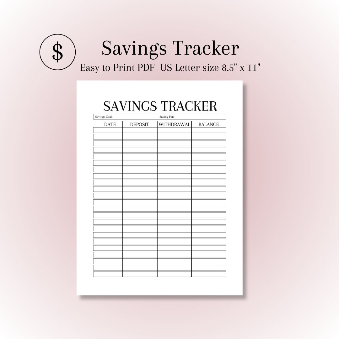Savings Tracker PDF Printable US Letter Size Savings Planner Savings ...