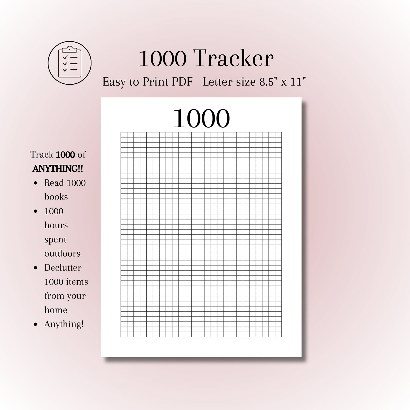 1000 Tracker PDF Printable | Track 1000 ANYTHING | Letter Size ...