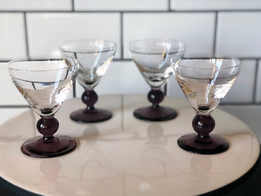 Vintage Bryce Glass Contour Amethyst Blue Ball Stem Coupe - Etsy