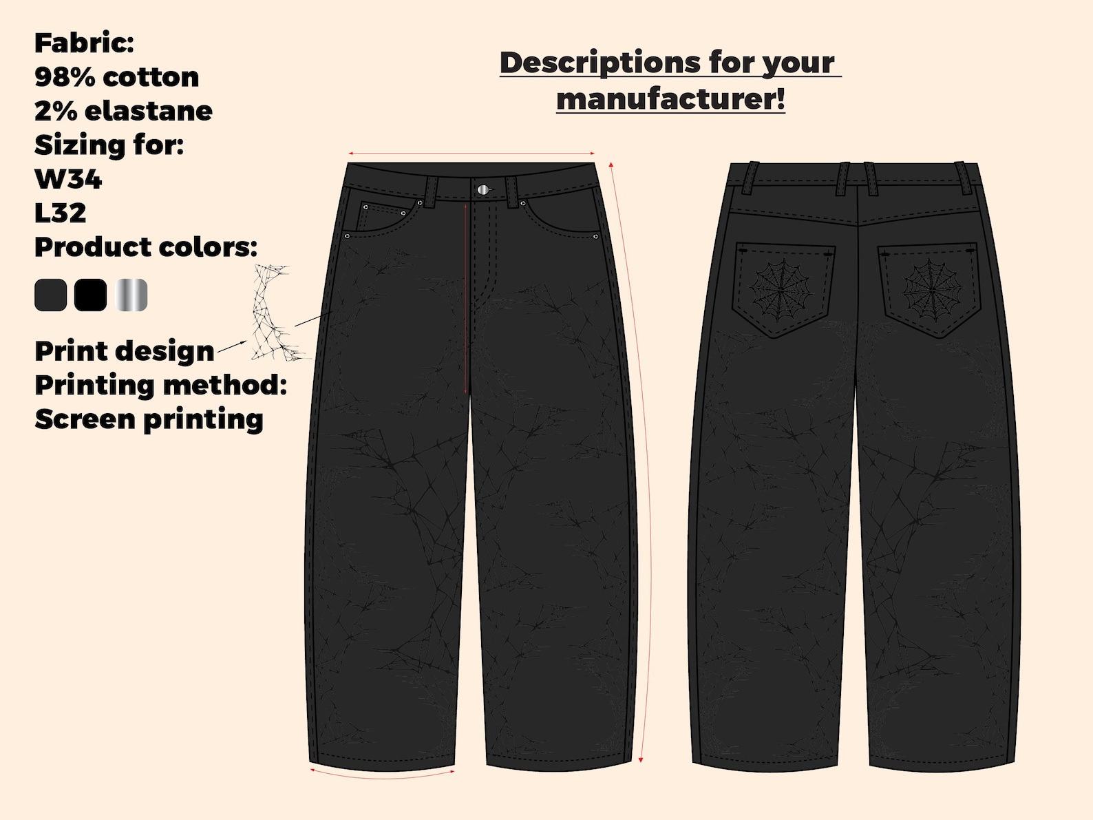 Baggy Streetwear Jeans Mock up Oversize Jeans Vector Template Adobe ...