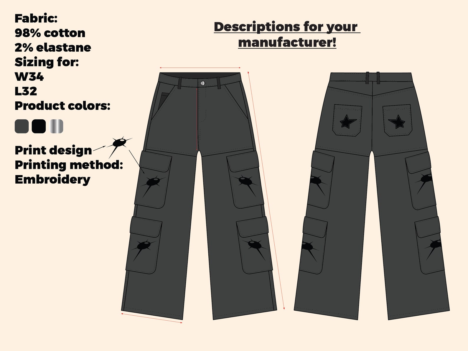 Baggy Streetwear Cargo Pants Mock up Vector Template Adobe Illustrator ...