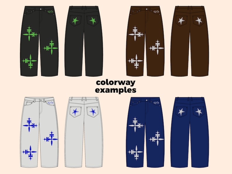 Baggy Streetwear Pants and Shorts Bundle Oversized Fit Vector Template ...