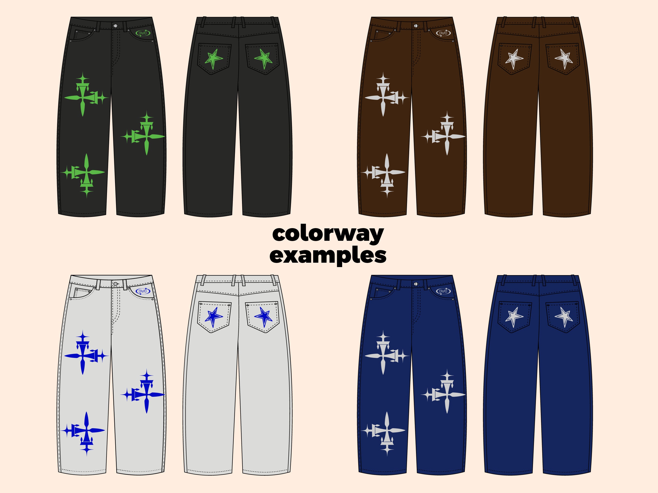 Baggy Streetwear Pants and Shorts Bundle Oversized Fit Vector Template ...