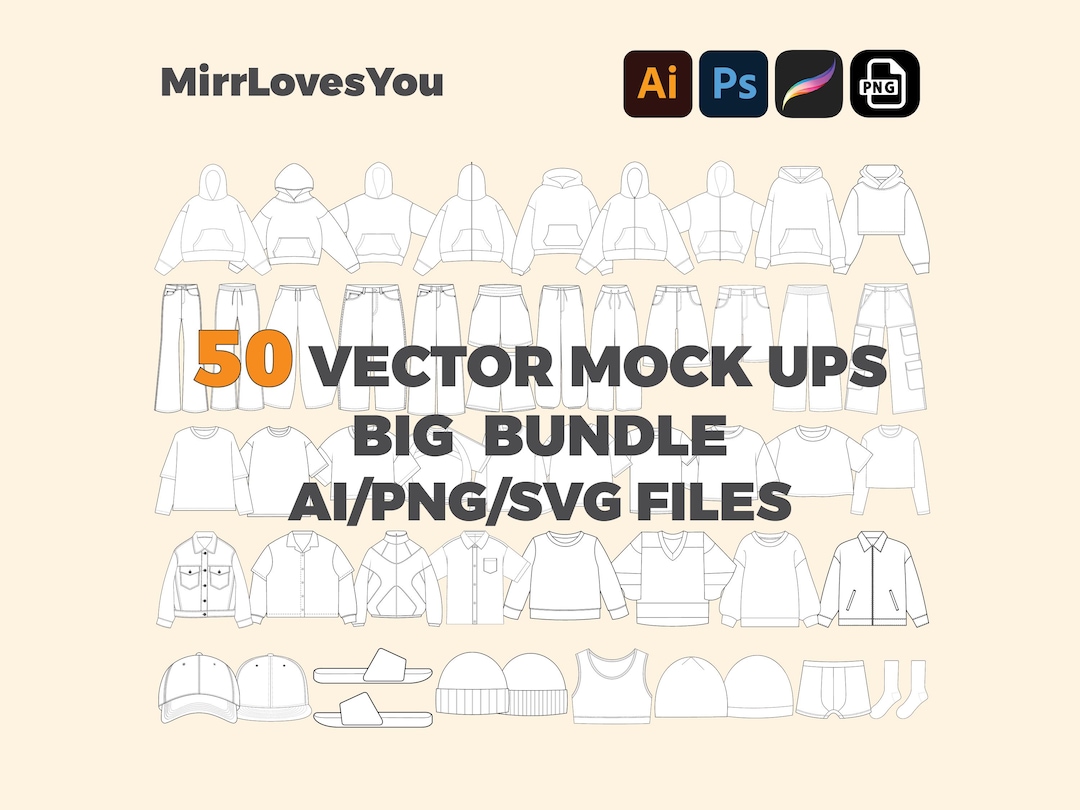 Clothing Vector Mockup Pack Streetwear Tech Pack Bundle Template ...