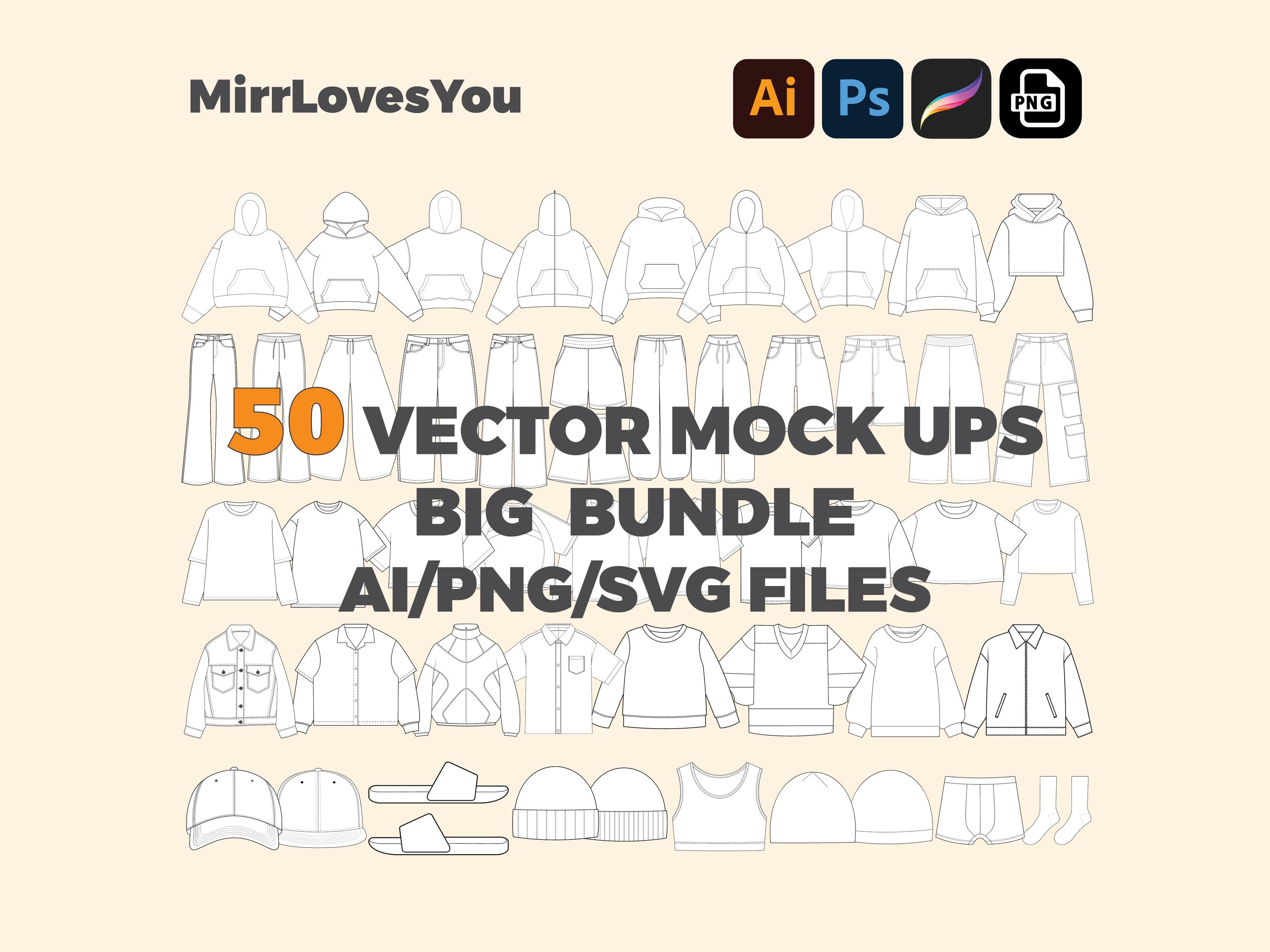 Clothing Vector Mockup Pack Streetwear Tech Pack Bundle Template ...