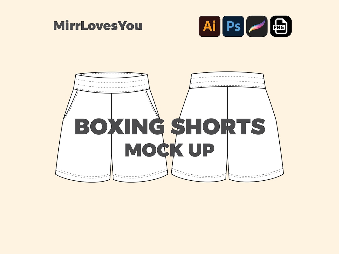 Boxing Shorts Oversized Fit Vector Template Mock-up Adobe Illustrator ...