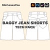 Baggy Jorts Tech Pack: Streetwear Denim Jean Shorts Template (AI/PNG ...