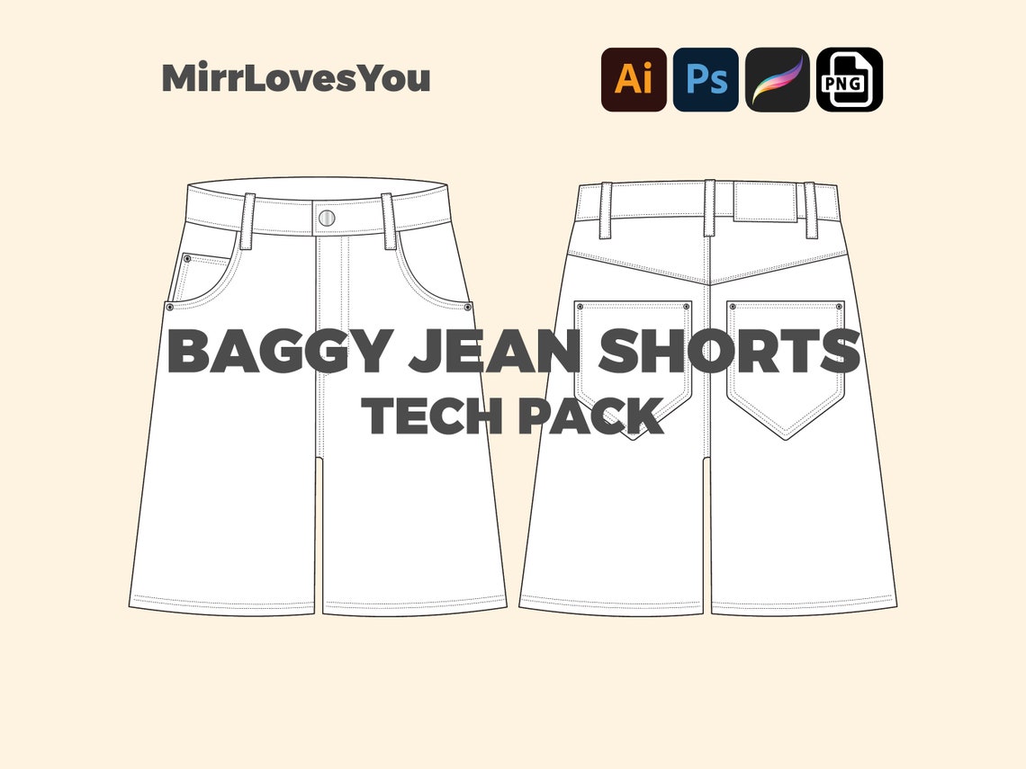 Baggy Streetwear Jean Shorts Oversized Fit Jorts Vector Template Mock ...