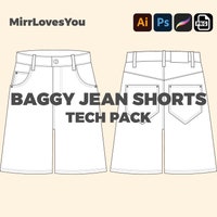 Baggy Jorts Tech Pack: Streetwear Denim Jean Shorts Template (AI/PNG ...