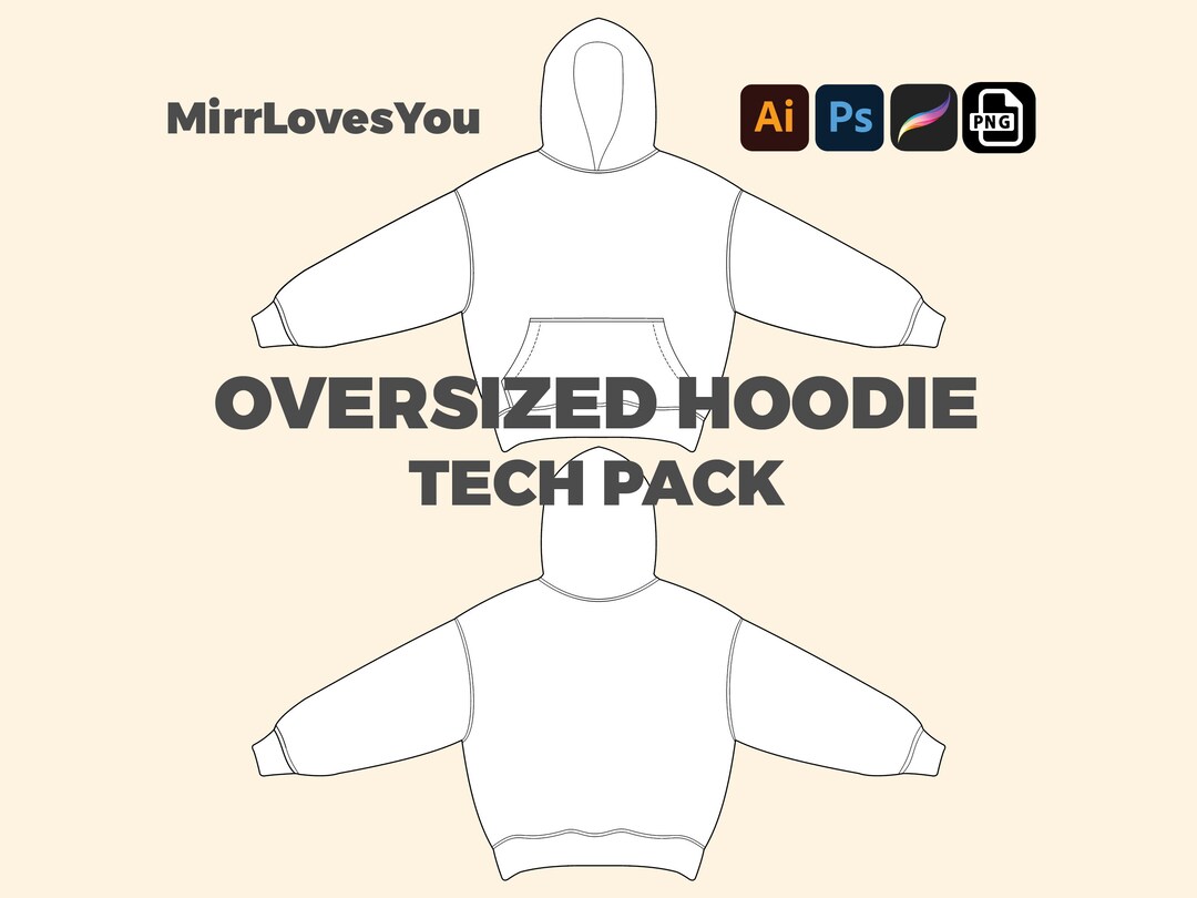 Oversized Streetwear Hoodie Mock up Vector Template Flat Sketch Adobe ...
