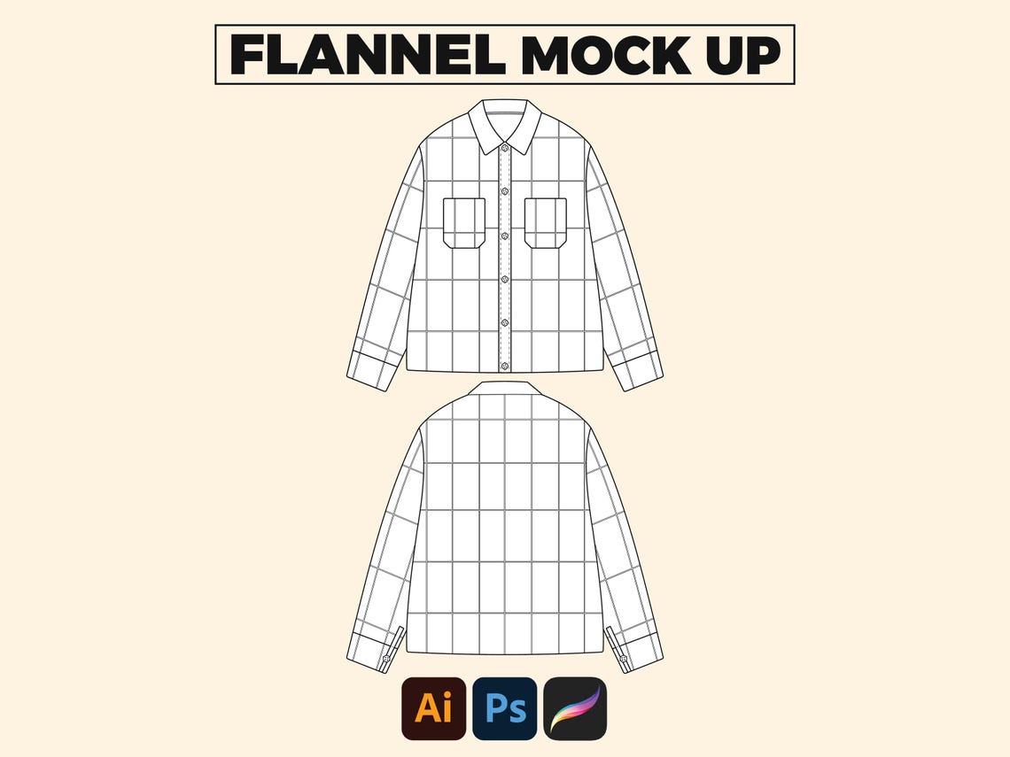 Streetwear Flannel Shirt Mock up Vector Template Adobe Illustrator PNG ...