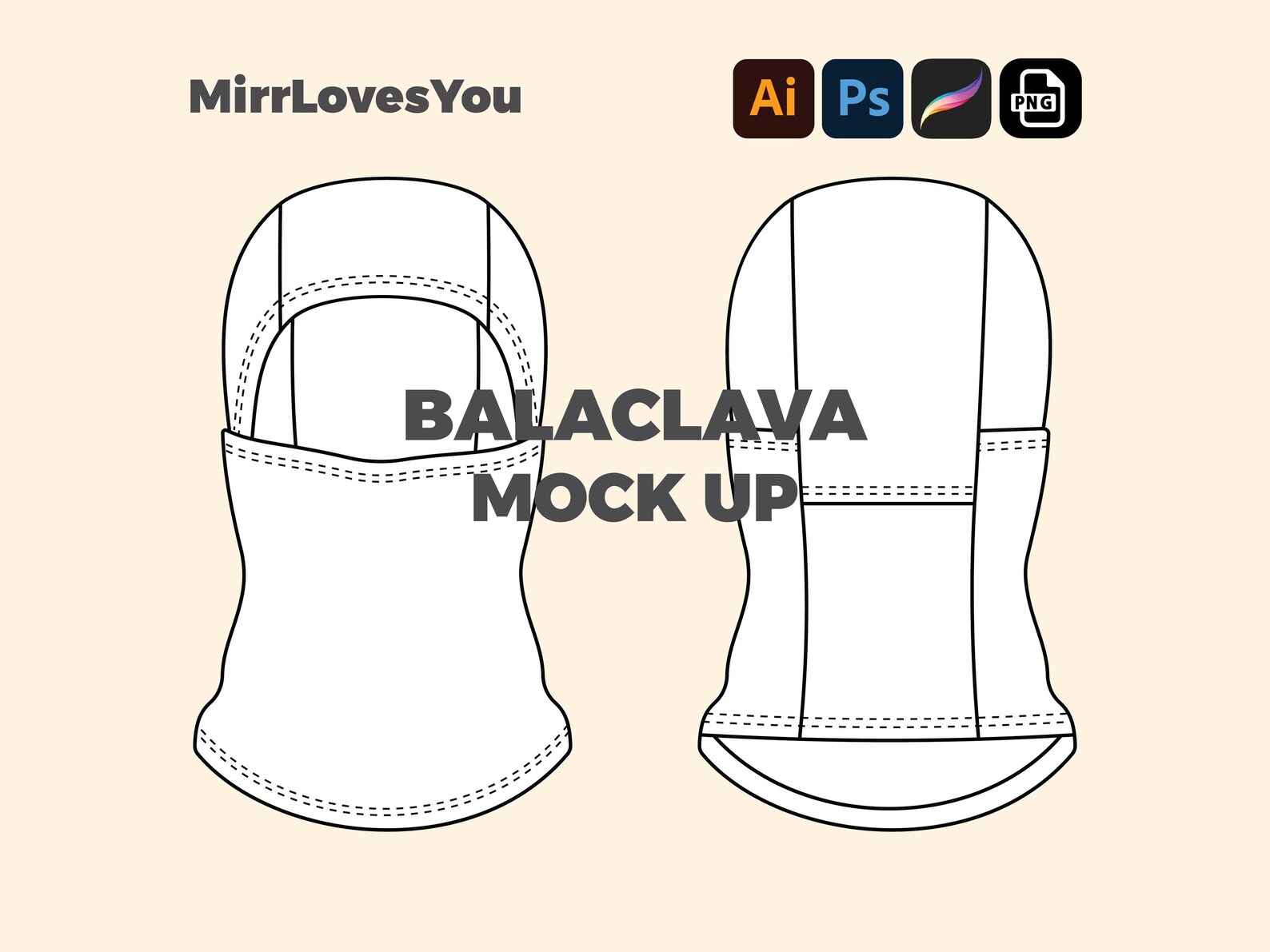 Streetwear Balaclava Mock up Ski Mask Vector Template Adobe Illustrator ...