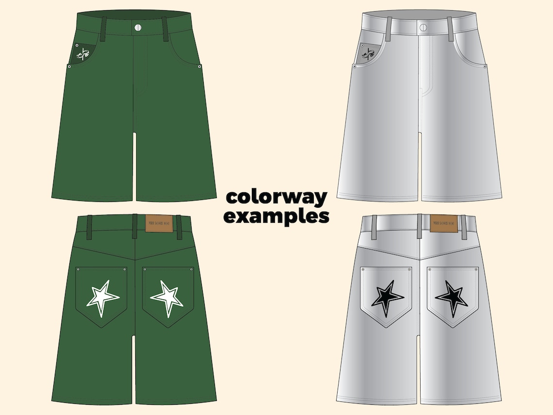 Baggy Streetwear Jean Shorts Oversized Fit Jorts Vector Template Mock ...