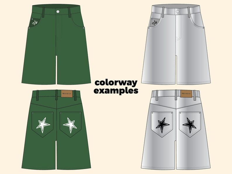 Baggy Streetwear Jean Shorts Oversized Fit Jorts Vector Template Mock ...