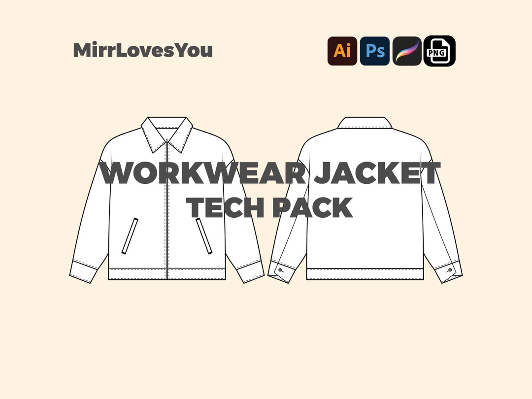 Workwear Jacket Mock up Vector Template Adobe Illustrator PNG SVG ...