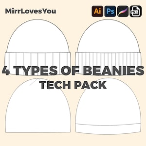 4 Types of Beanies Mock-up Editable Adobe Illustrator, PNG, Procreate ...