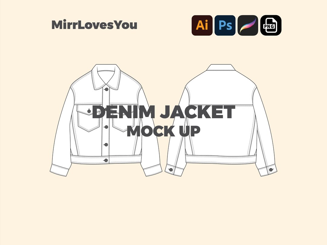 Streetwear Denim Jacket Mock up Vector Template Adobe Illustrator PNG ...