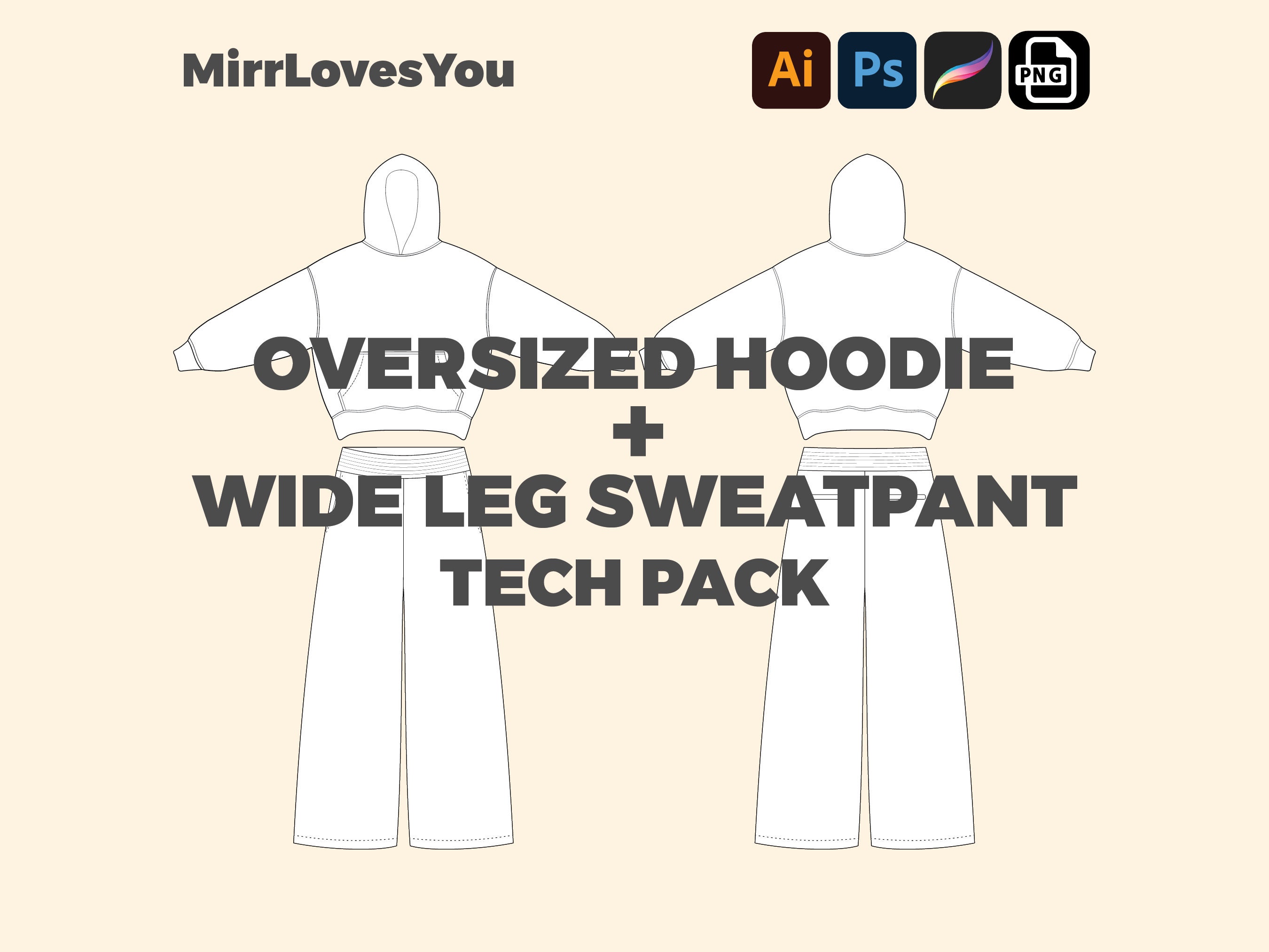 Oversized Hoodie and Wide Leg Streetwear Sweatpants Vector Template ...