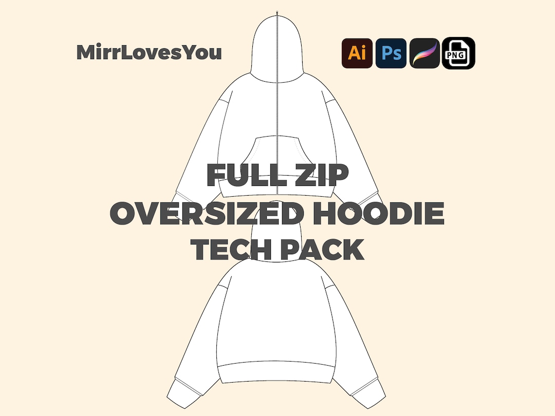 Streetwear Oversized Full Zip up Hoodie Mock up Vector Template Adobe ...
