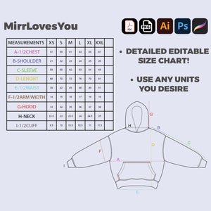 Editable Size Chart for Hoodie, SVG, Adobe Illustrator, PNG, PDF, Empty ...