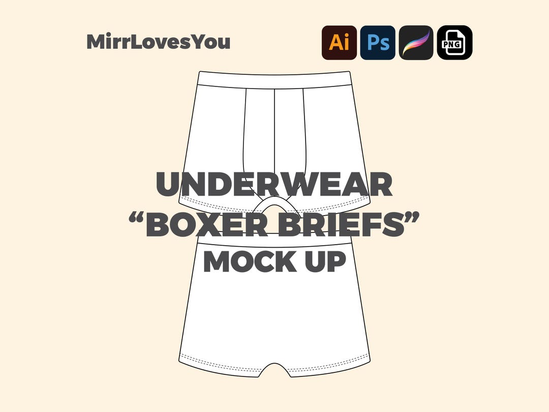 Underwear Boxer Briefs Vector Template Mock-up Adobe Illustrator, PNG ...