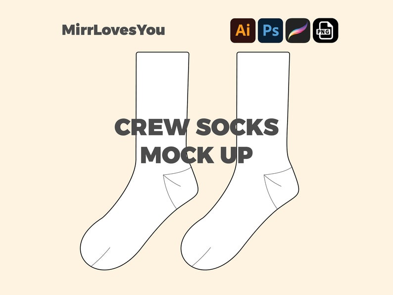 Crew Socks Mock up Vector Template Adobe Illustrator, PNG, SVG ...
