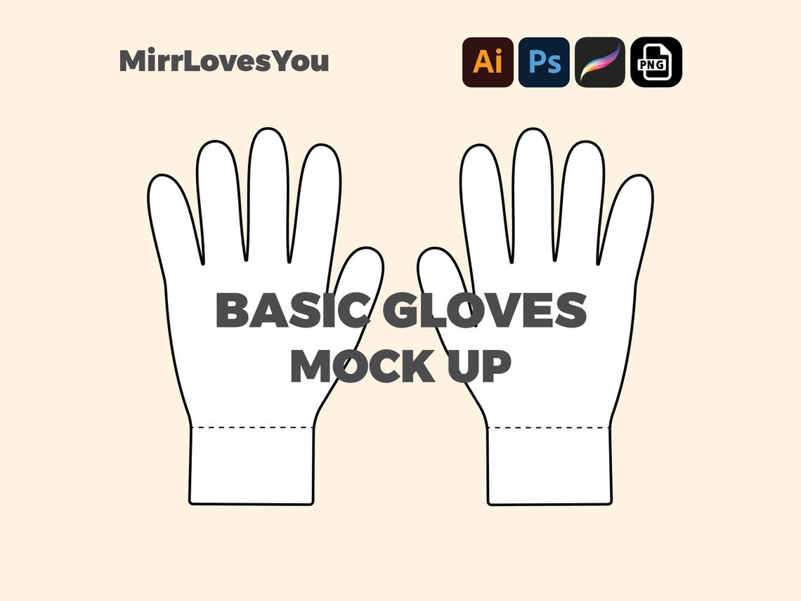 Streetwear Gloves Mock up Vector Template Flat Sketch Adobe Illustrator ...