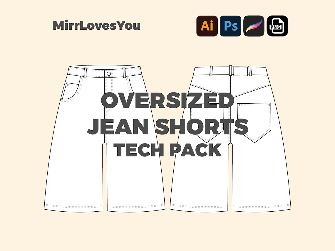 Oversized Streetwear Jean Shorts Baggy Fit Low Waist Jorts Mock-up ...