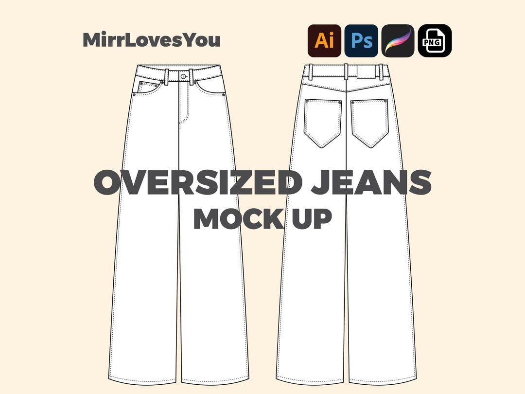 Oversized Streetwear Jeans Mock up Vector Template Adobe Illustrator ...